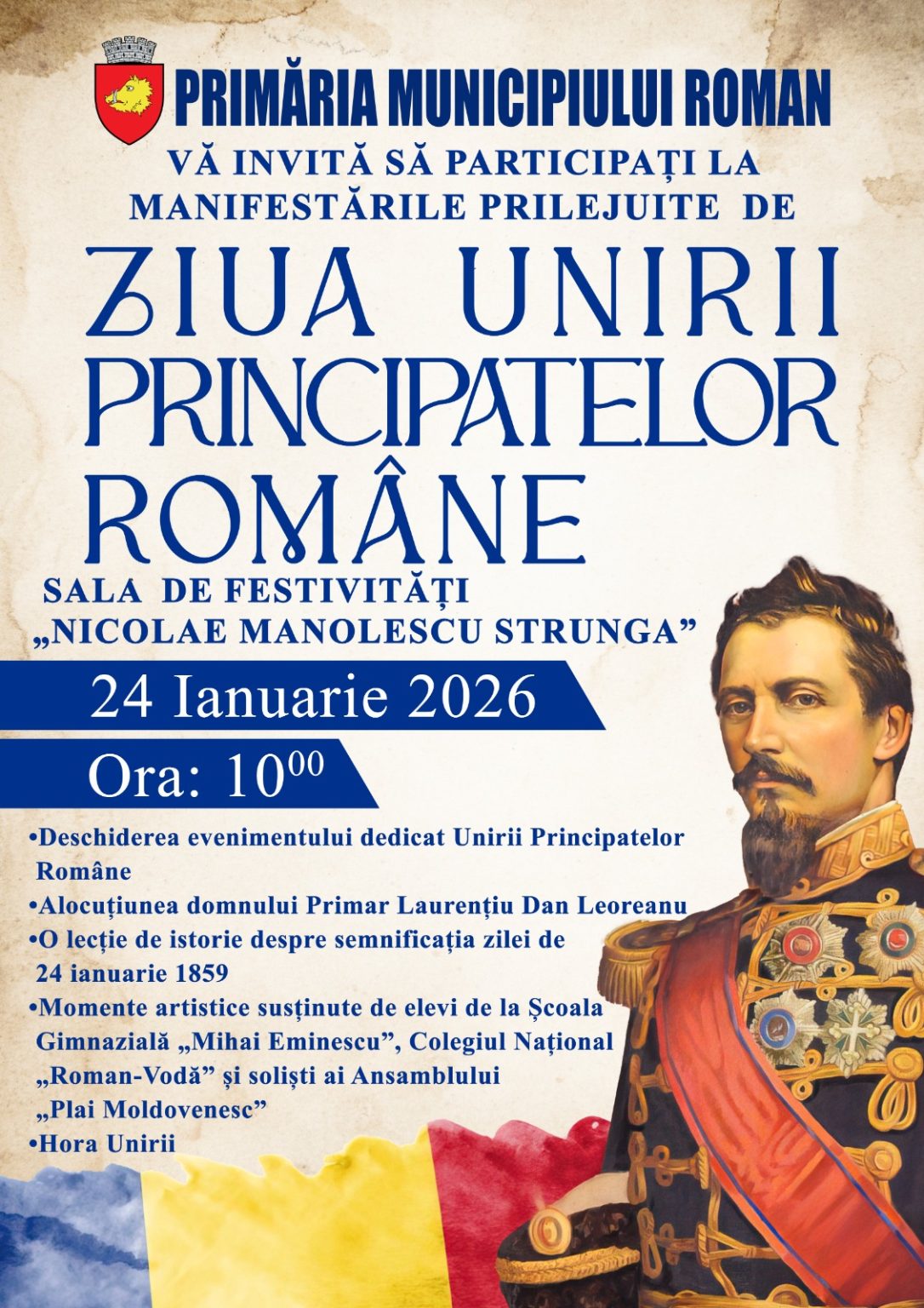 Ziua Unirii Principatelor Romane - 24 ianuarie 2026 - Municipiul Roman
